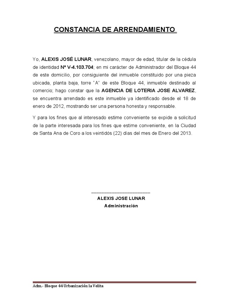 Constancia de Arrendamiento | PDF