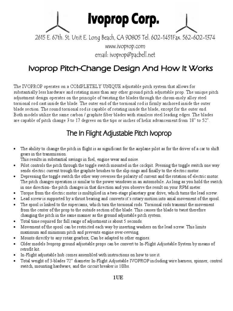 PDF Instruction In-Flight Adjustable IvoProp Ultralight Model. | PDF ...