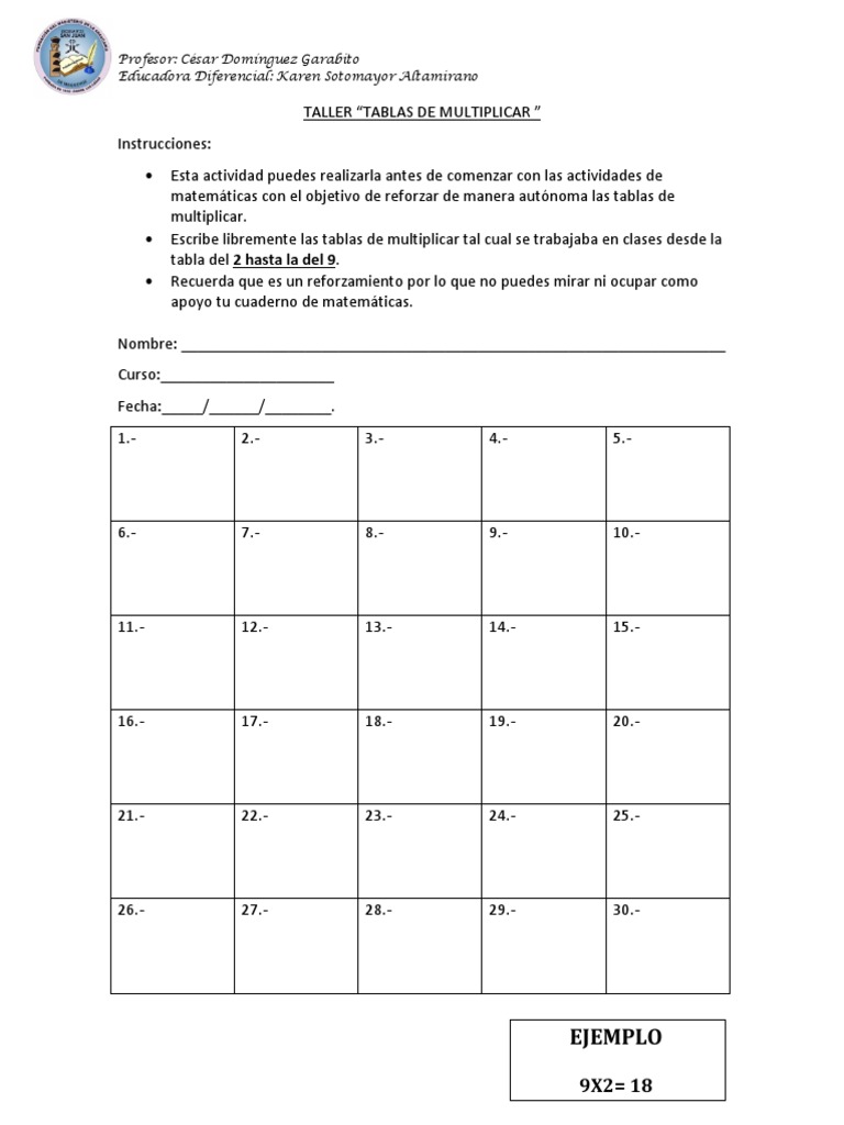 Control Tablas de Multiplicar 02 de Junio | PDF
