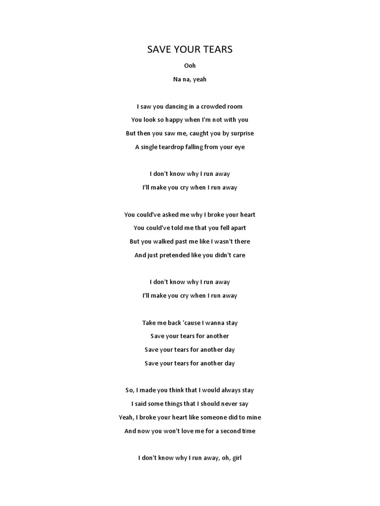 Save Your Tears | PDF