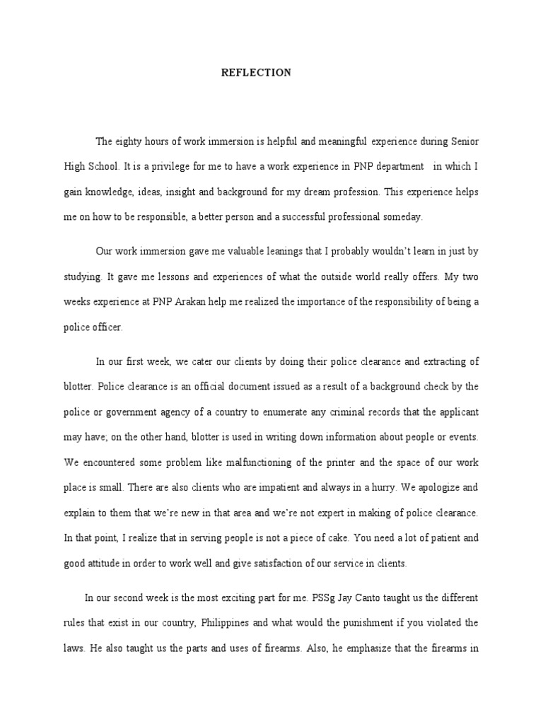 Reflection For My Immersion | PDF | Police | Cognition