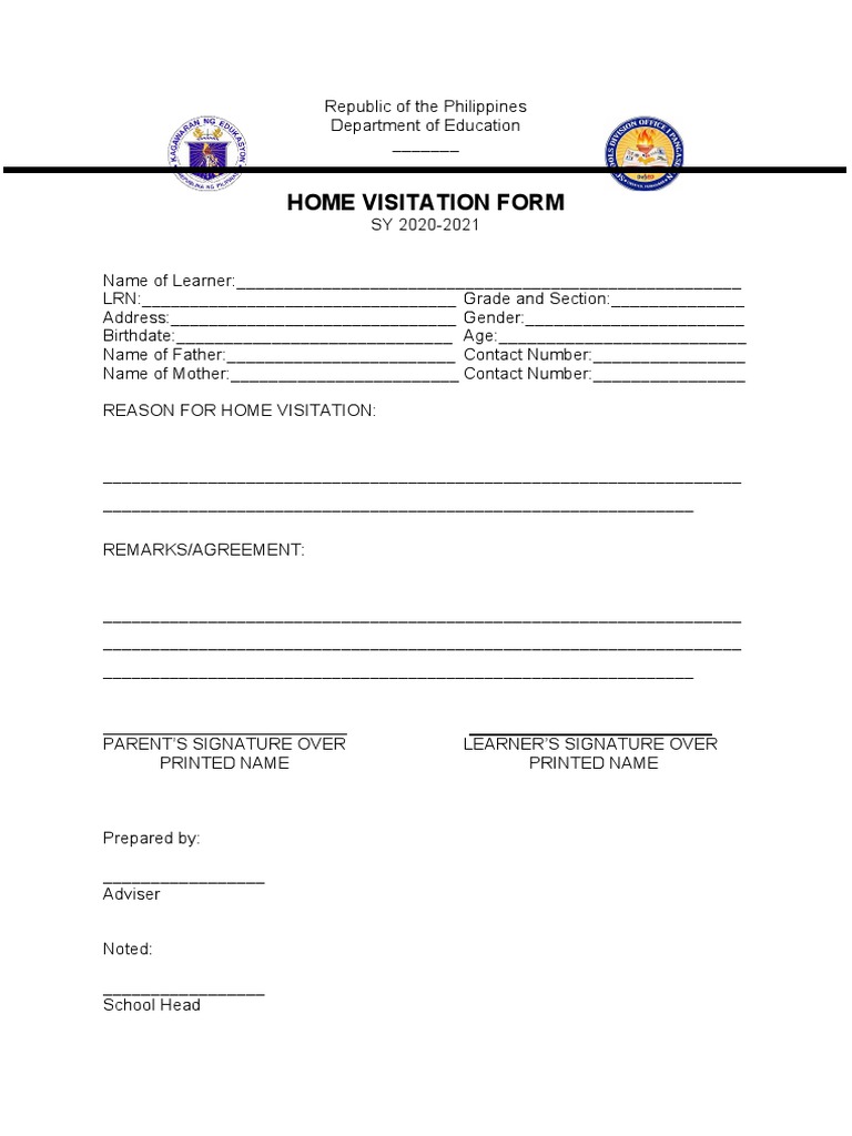 Home Visitation Form | PDF