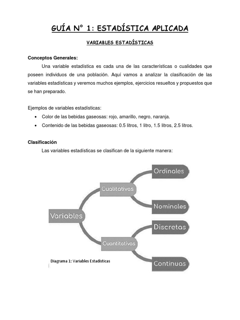 GUIA N°1 - DE ESTADISTICA APLICADA Variables Estadisticas | PDF ...