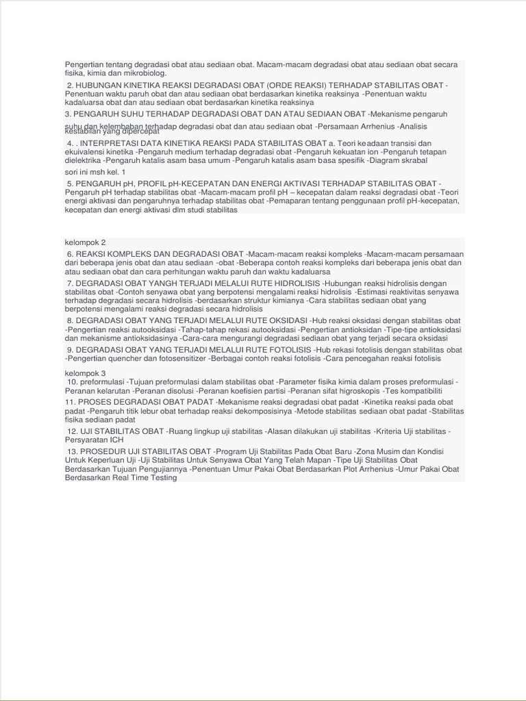 Pengertian Tentang Degradasi Obat Atau Sediaan Obat | PDF