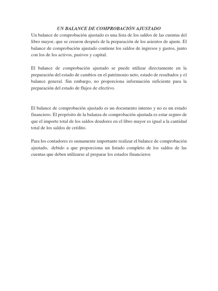 Un Balance de Comprobación Ajustado | PDF | Negocios | Finanzas y dinero