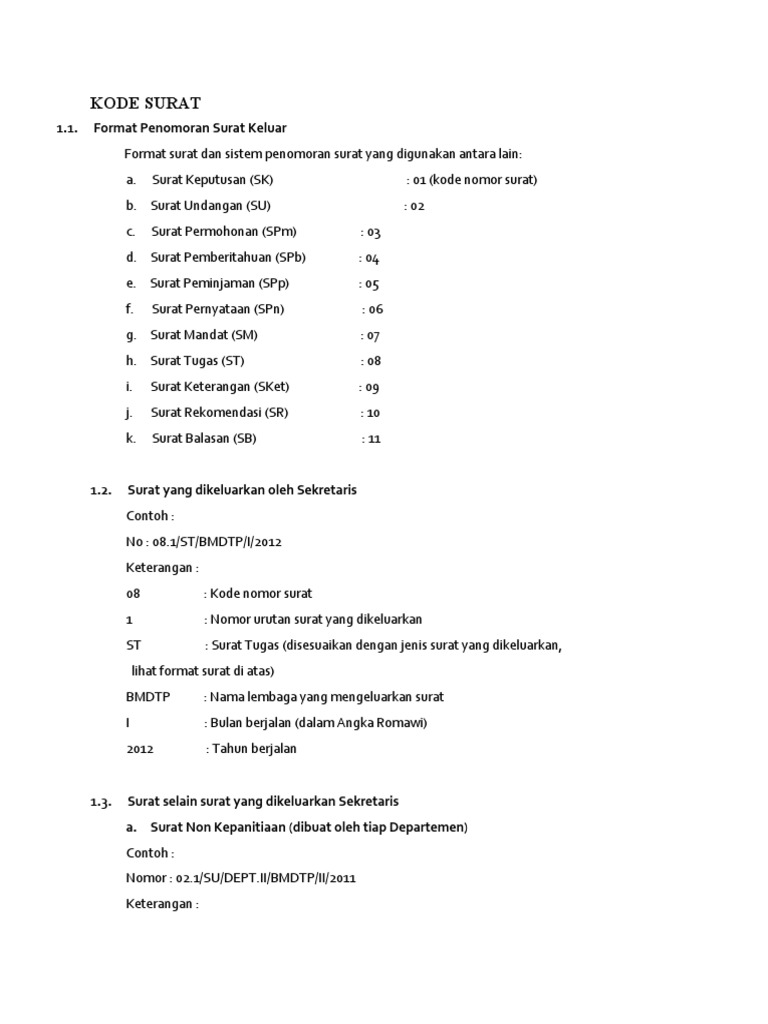 Kode Surat dan Penomoran Resmi | PDF | Bisnis