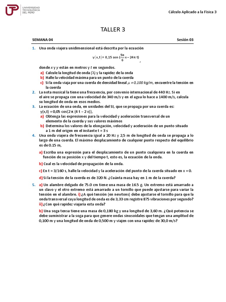 T3 Sem4 Ses3 Taller 03-2021-Agosto | PDF | Olas | Longitud de onda