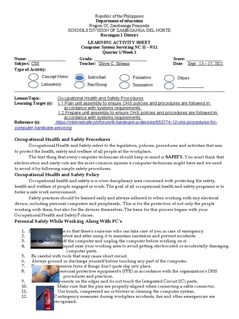 Occupational Health and Safety Procedures: Computer-Hardware-Servicing | PDF | Occupational ...