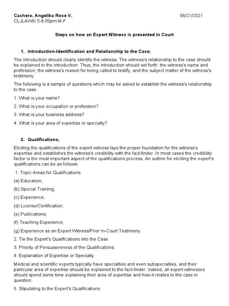 Activity in Expert Witness | PDF | Expert Witness | Witness