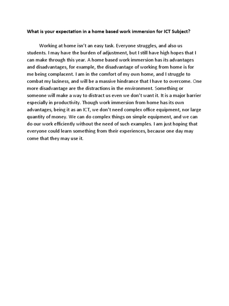 What Is Your Expectation in A Home Based Work Immersion For ICT Subject ...