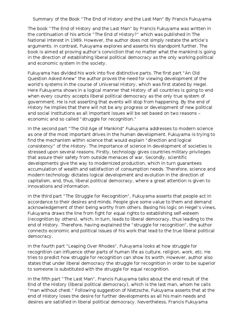 Book Summary Fukuyama The End of History or The Last Man | PDF ...