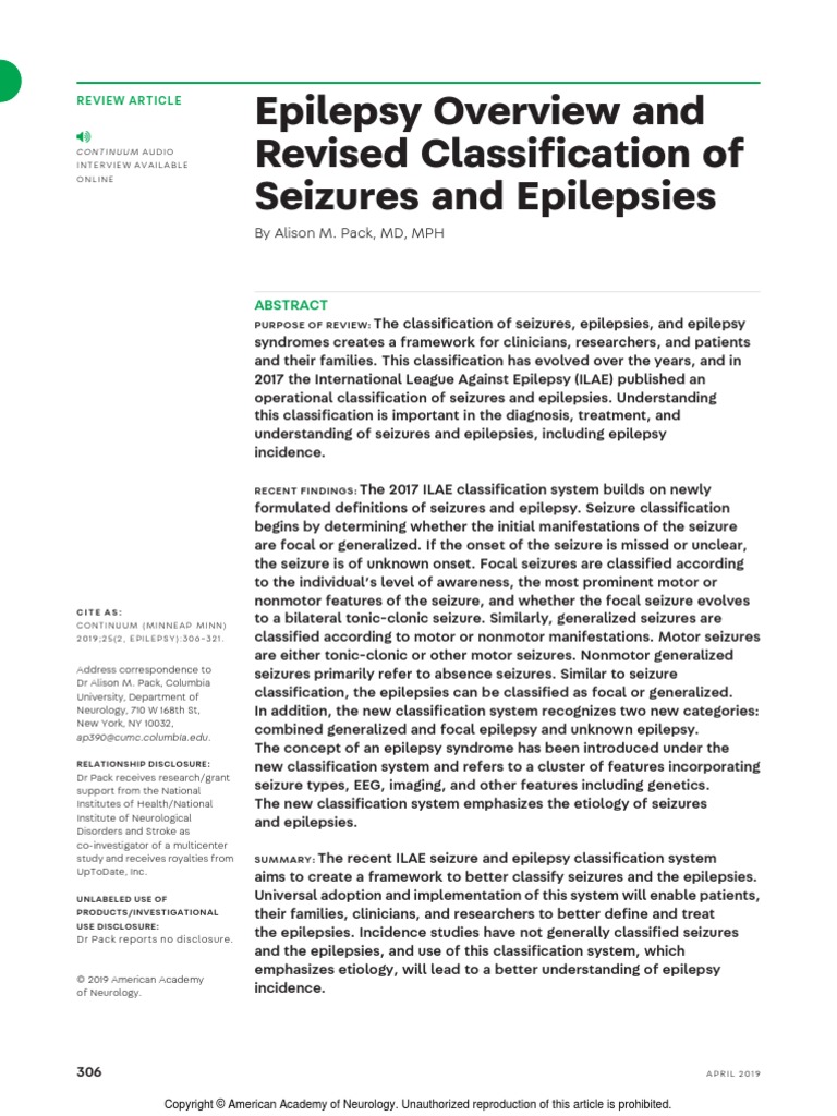 Epilepsy Overview And Revised Classification Of Seizures And Epilepsies Pdf Epilepsy
