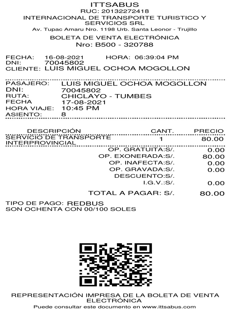 Comprobante Electronico B500-320788 | PDF