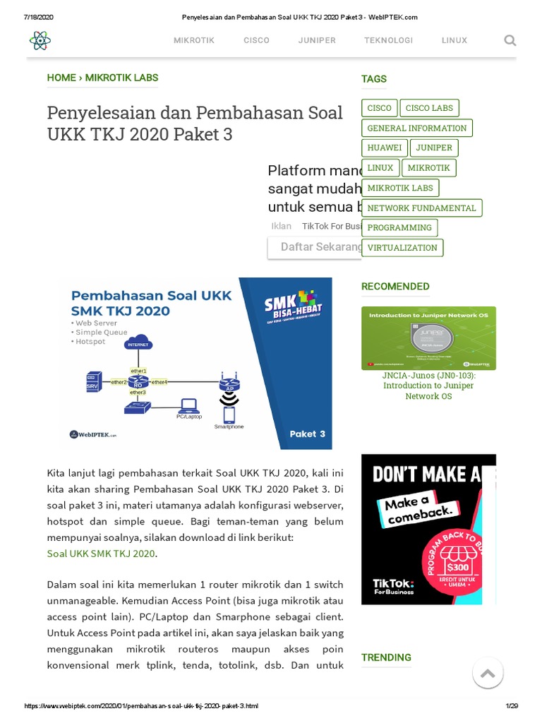 Penyelesaian Dan Pembahasan Soal UKK TKJ 2020 Paket 3 | PDF