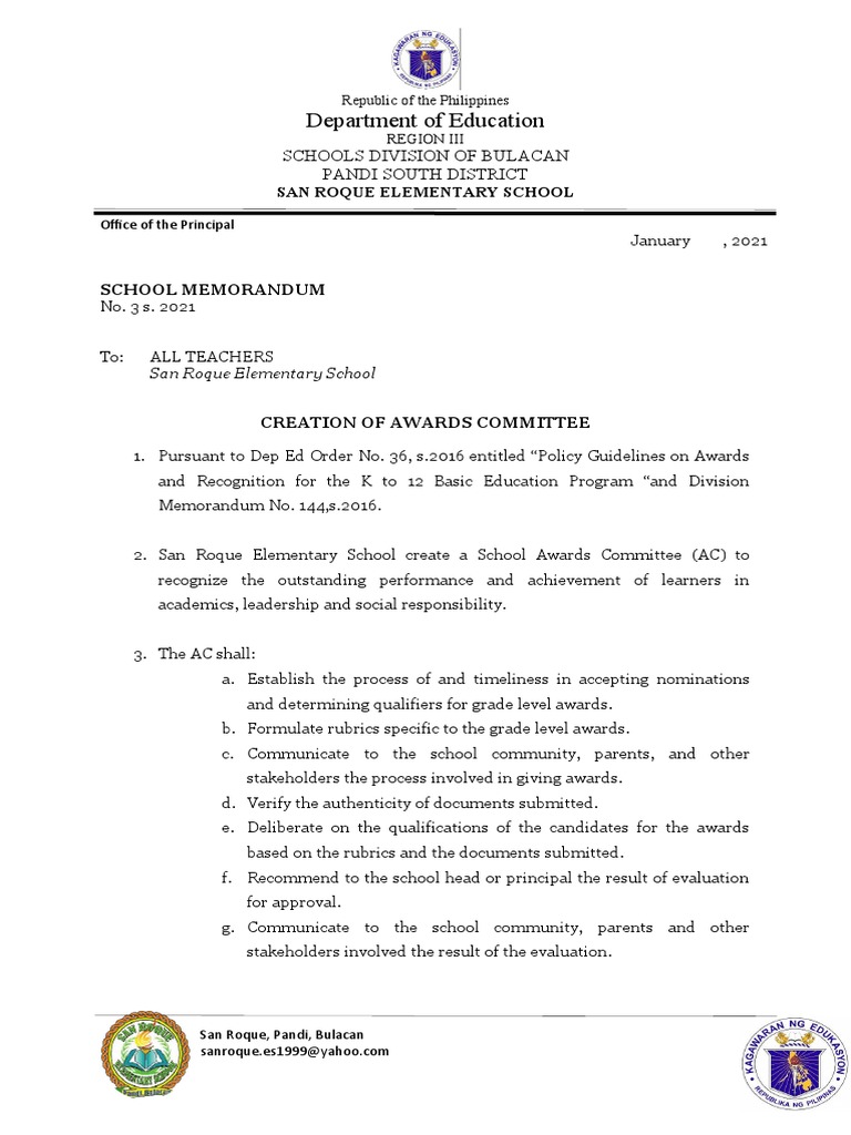 Creation of Awards Committee Memo | PDF