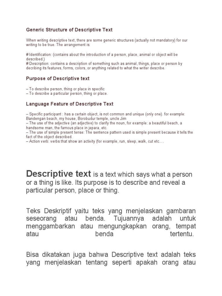 Generic Structure and Characteristics of Descriptive Text | PDF ...