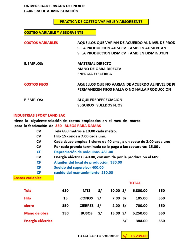 Casos Prácticos Costeo Variable y Absorbente | PDF | Estado de resultados | Inventario
