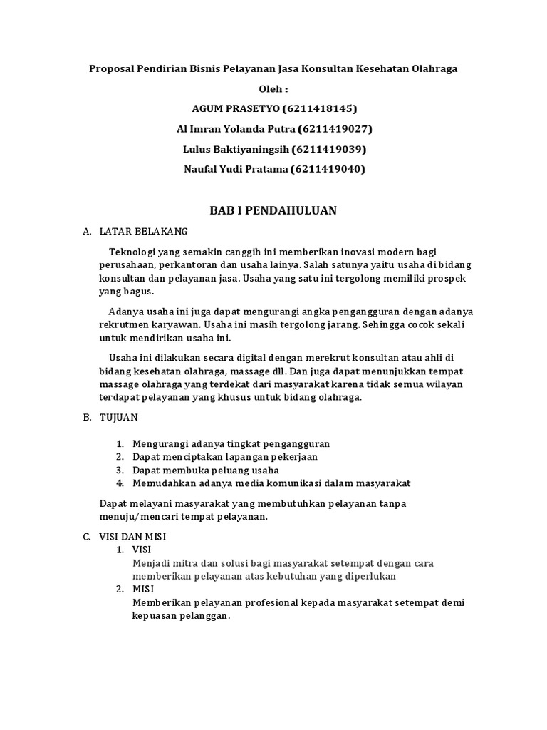 Proposal Usaha Konsultan Kesehatan Olahraga | PDF