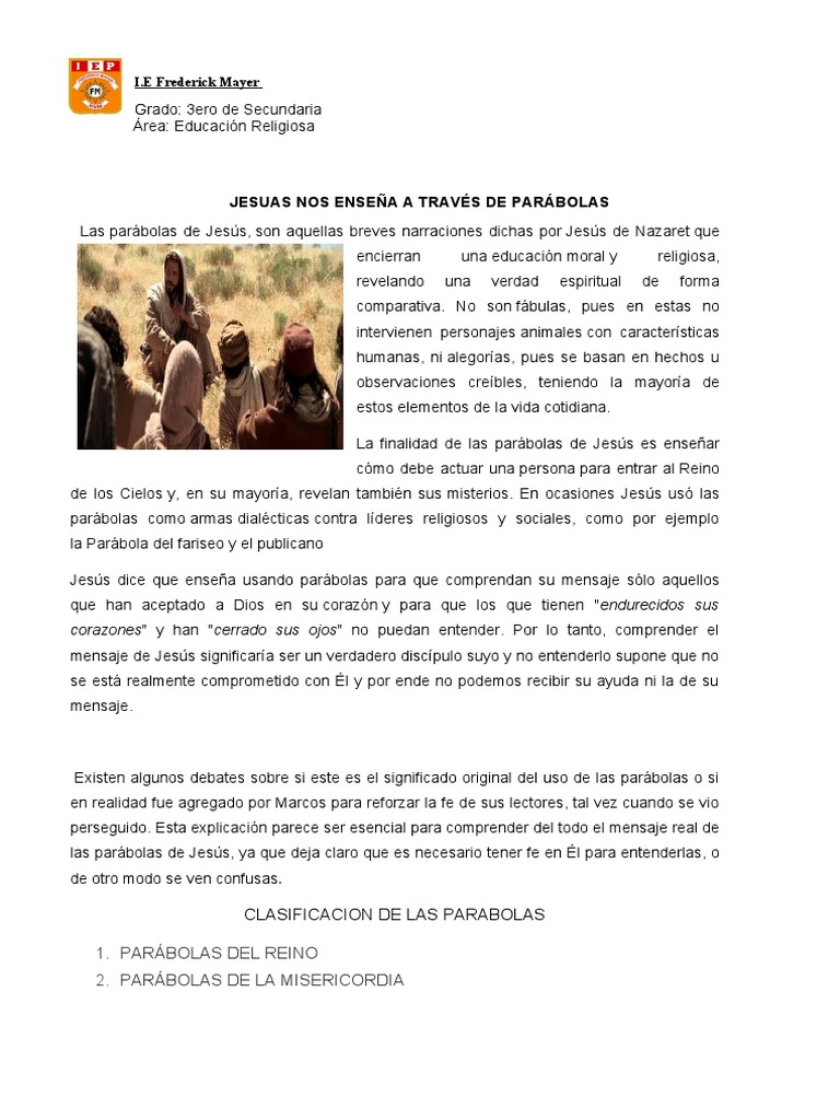 Jesus Nos Enseña A Traves de Parabolas | PDF | Parábolas de Jesús