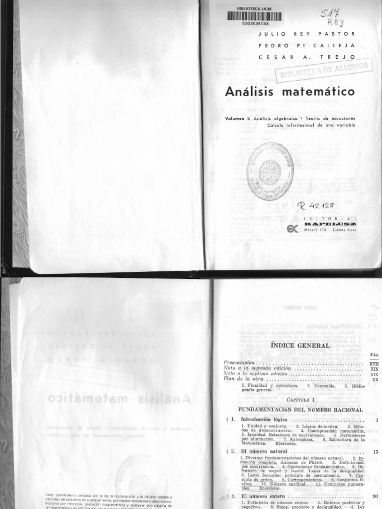 Rey Pastor - Analisis Matematico Vol 1 | PDF