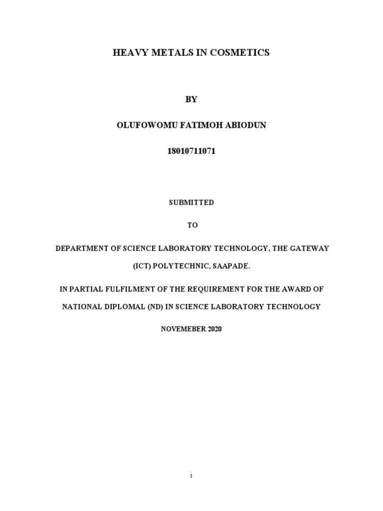 Heavy Metals in Cosmetics | PDF | Metals | Nickel