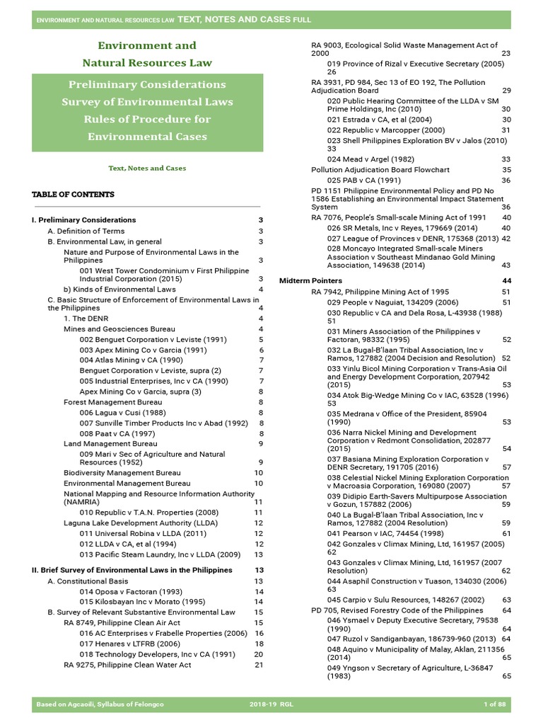 Environment and Natural Resources Law TEXT NOTES and CASES Full | PDF ...