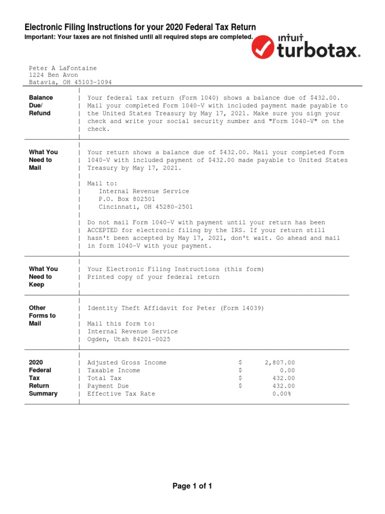 Electronic Filing Instructions For Your 2020 Federal Tax Return | PDF ...