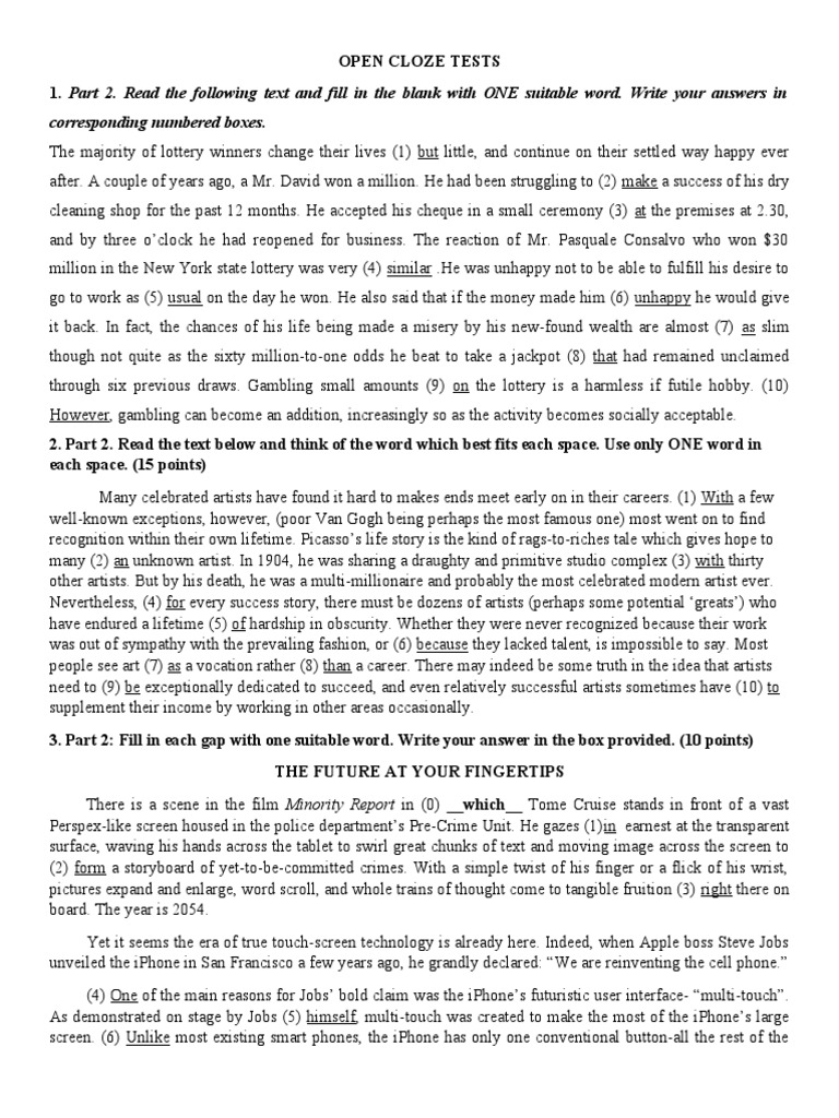 Open Cloze Test for Language Learners | PDF | I Phone | Adolescence