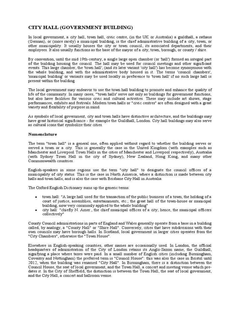 City Hall (Government Building) : Nomenclature | PDF