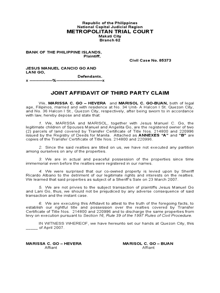 3rd Partyaffidavit | PDF | Affidavit | Real Property
