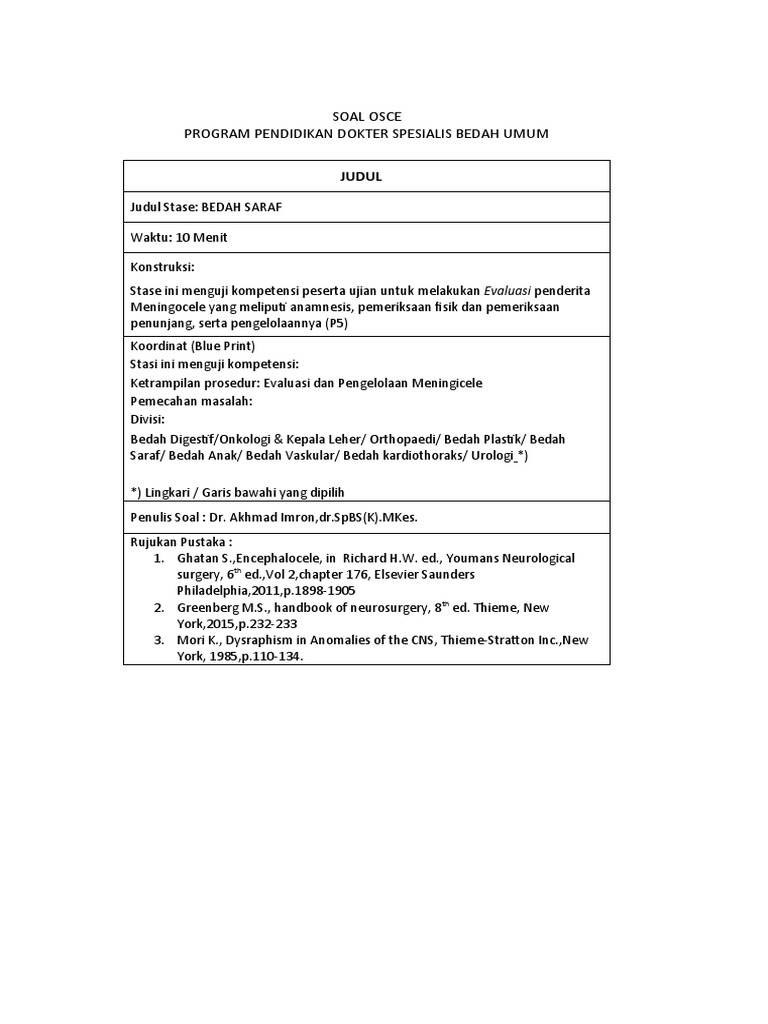 OSCE Bedah Saraf: Evaluasi Meningocele | PDF | Pengembangan Diri