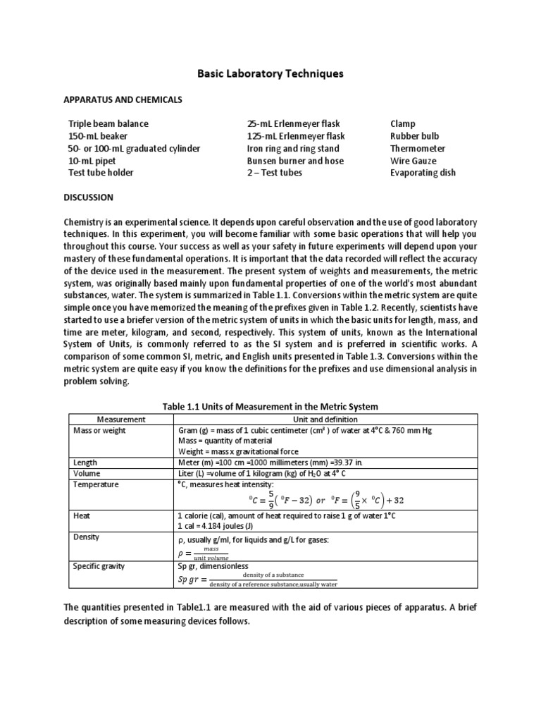 Basic Laboratory Techniques | PDF | Density | Thermometer