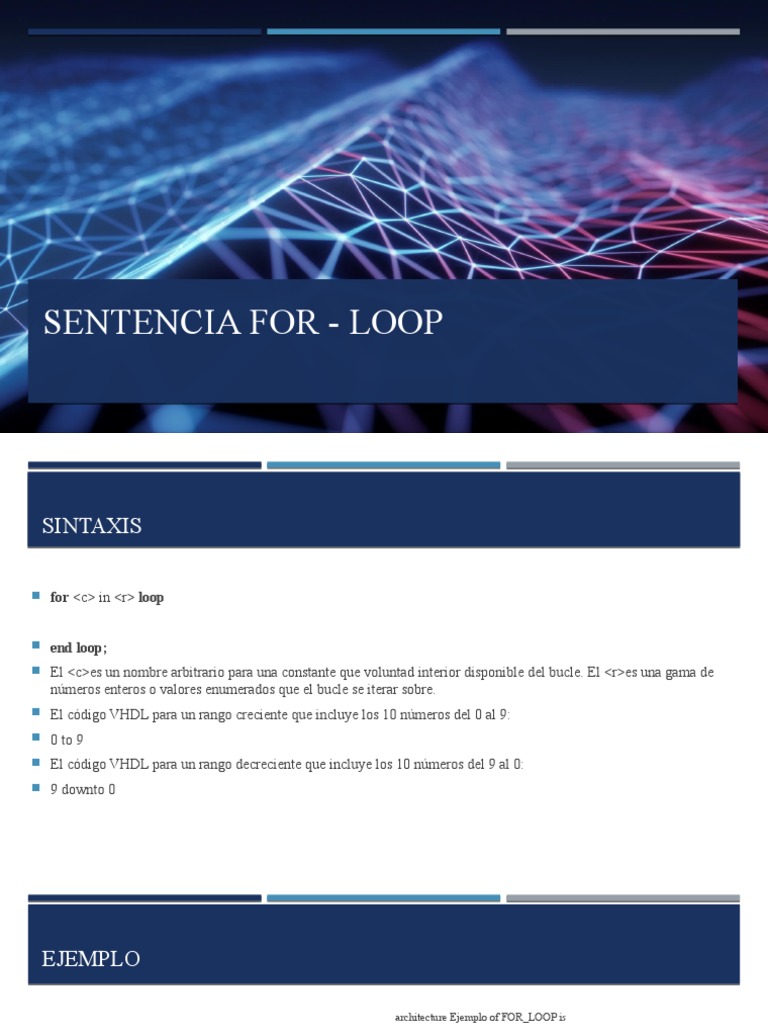 Sintaxis y Ejemplo de For-Loop en VHDL | PDF | Métodos y materiales de ...