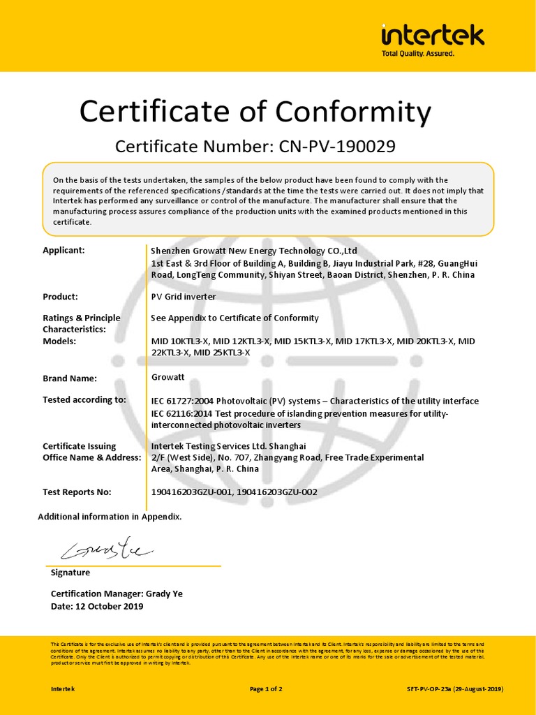 MID15-25KL3-X IEC 62116 IEC 61727 Certificates | PDF | Electricity ...