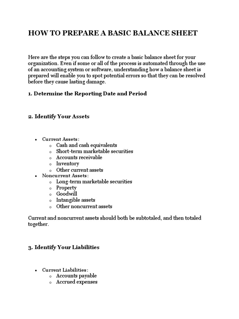 How To Prepare A Basic Balance Sheet: 1. Determine The Reporting Date ...