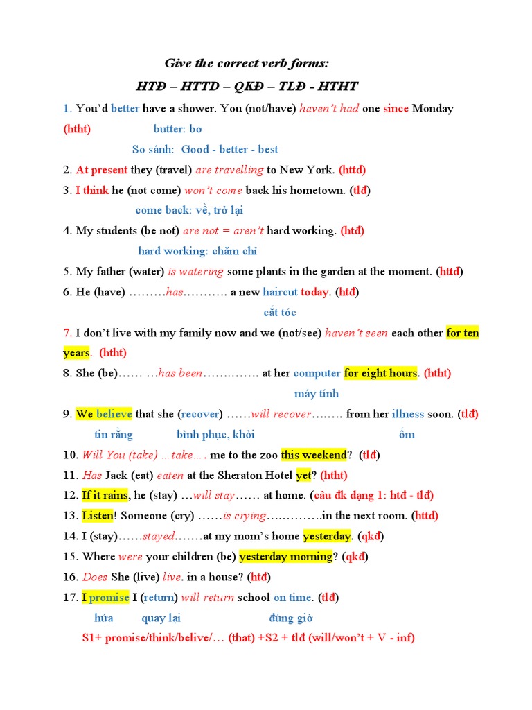 Give The Correct Verb Forms | PDF