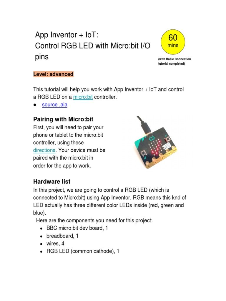 App Inventor + Iot: Control RGB Led With Micro:Bit I/O Pins: Level ...