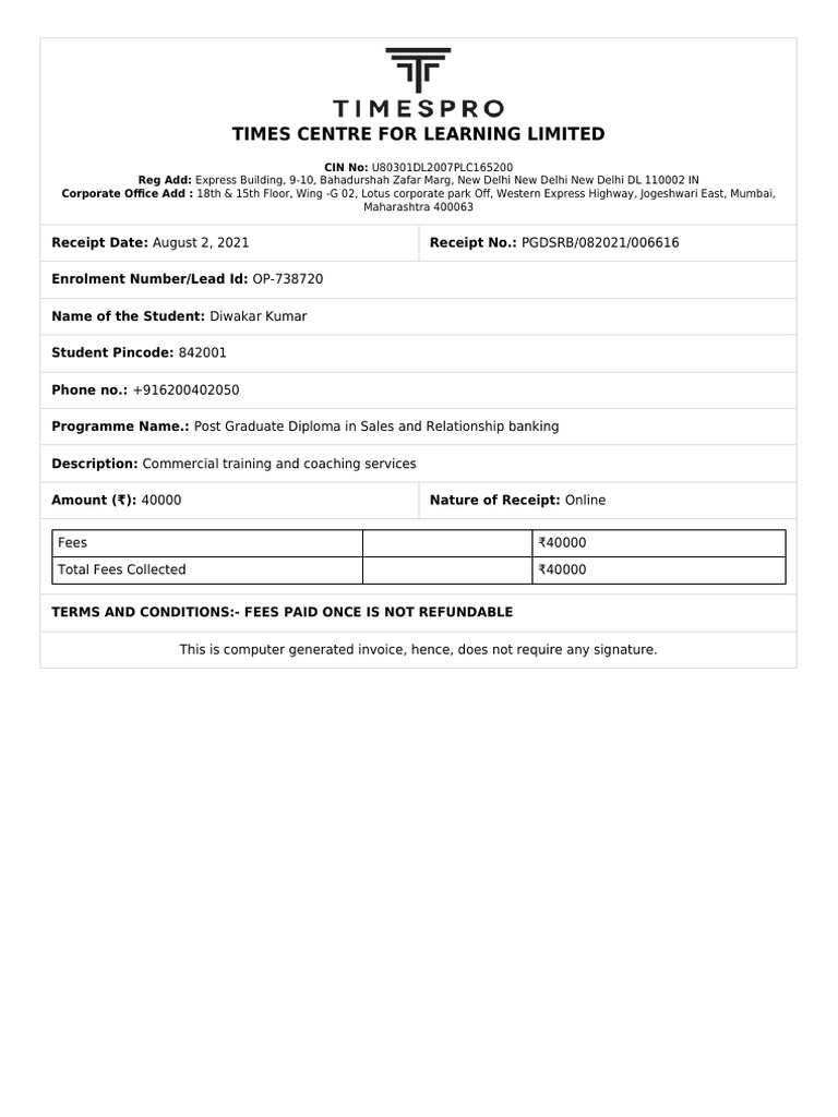 Payment Receipt | PDF