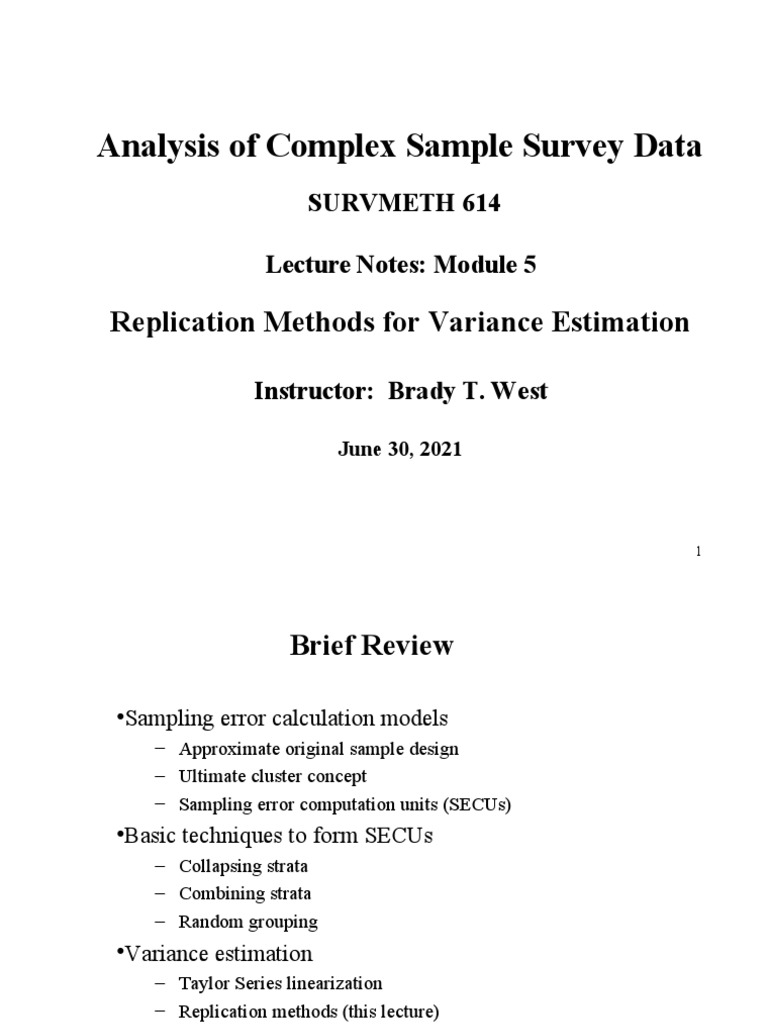 Analysis of Complex Sample Survey Data Replication Methods for Variance Estimation | PDF ...