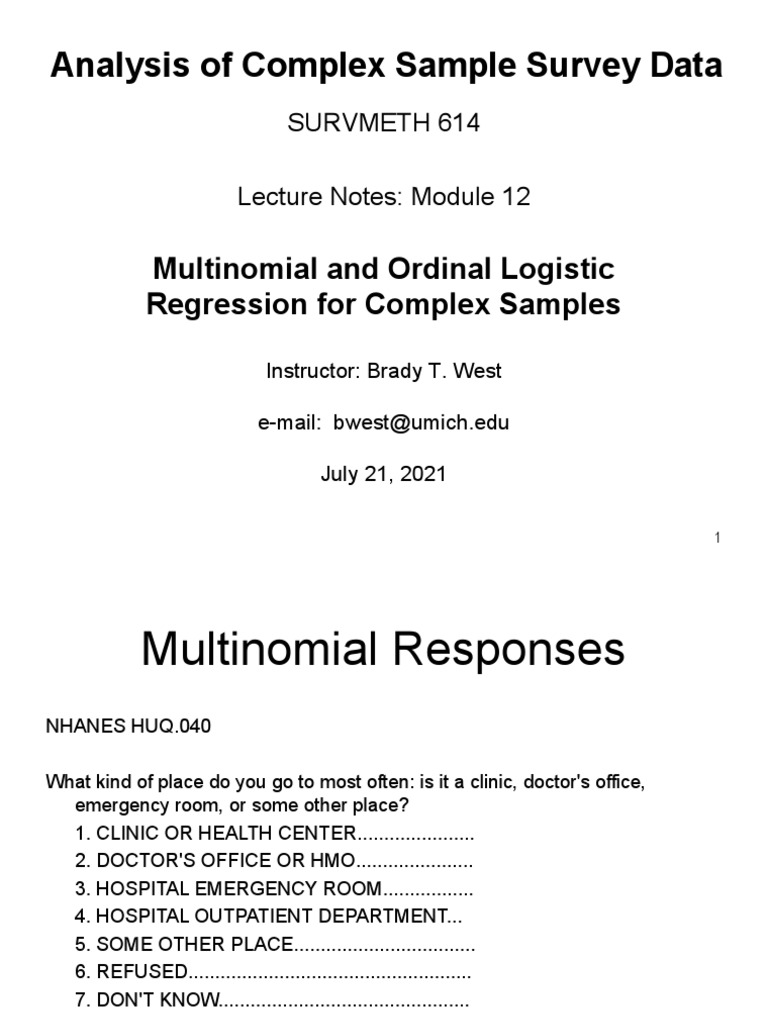 Analysis of Complex Sample Survey Data: Multinomial and Ordinal Logistic Regression For Complex ...