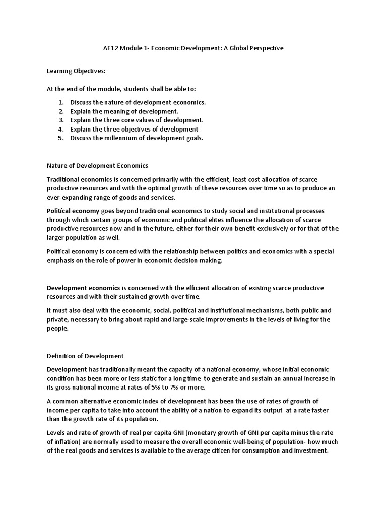 Economic Development Module Overview | PDF | Economic Growth | Economics