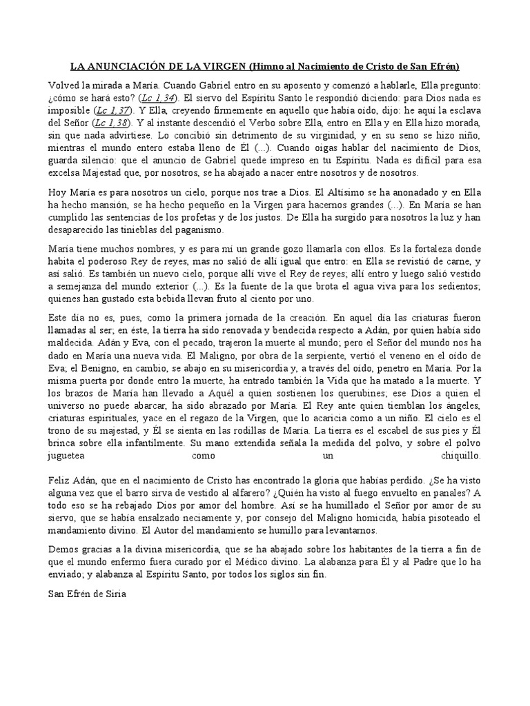 LA ANUNCIACIÓN DE LA VIRGEN de San Efrén | PDF | María, madre de Jesús | Adán y Eva
