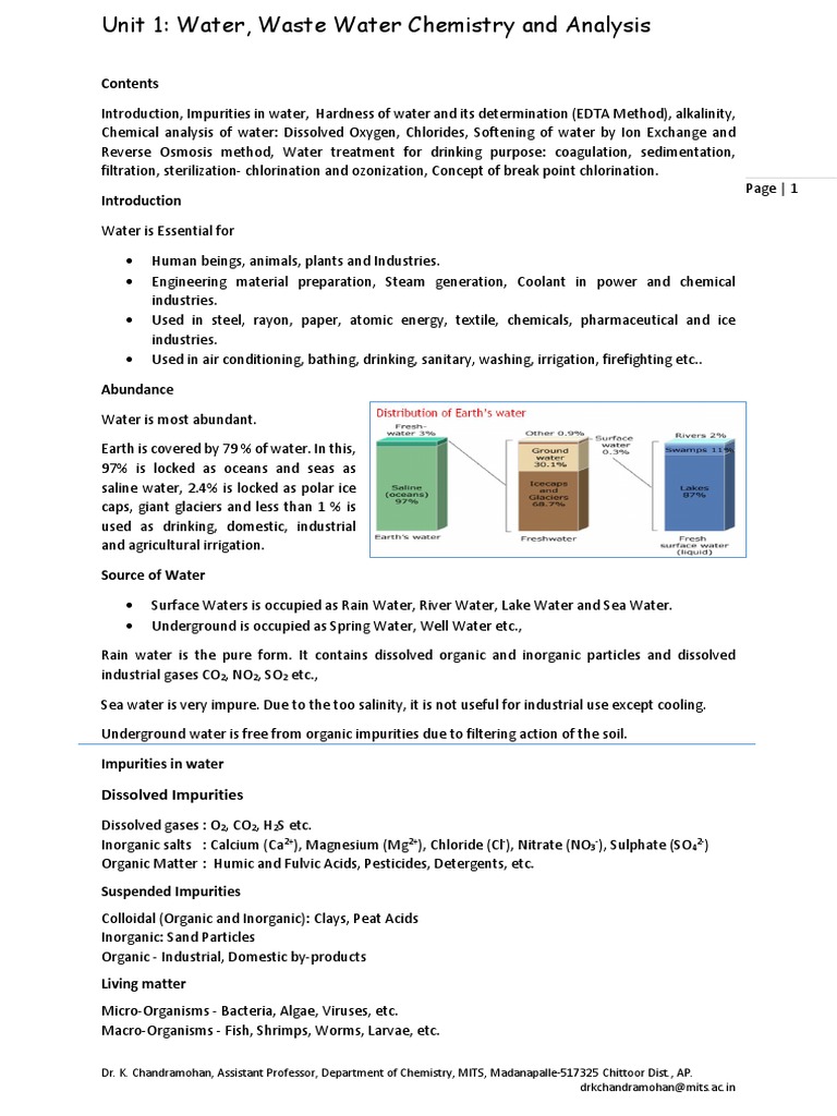 Unit I. Water, Waste Water Chemistry and Analysis | PDF | Osmosis ...