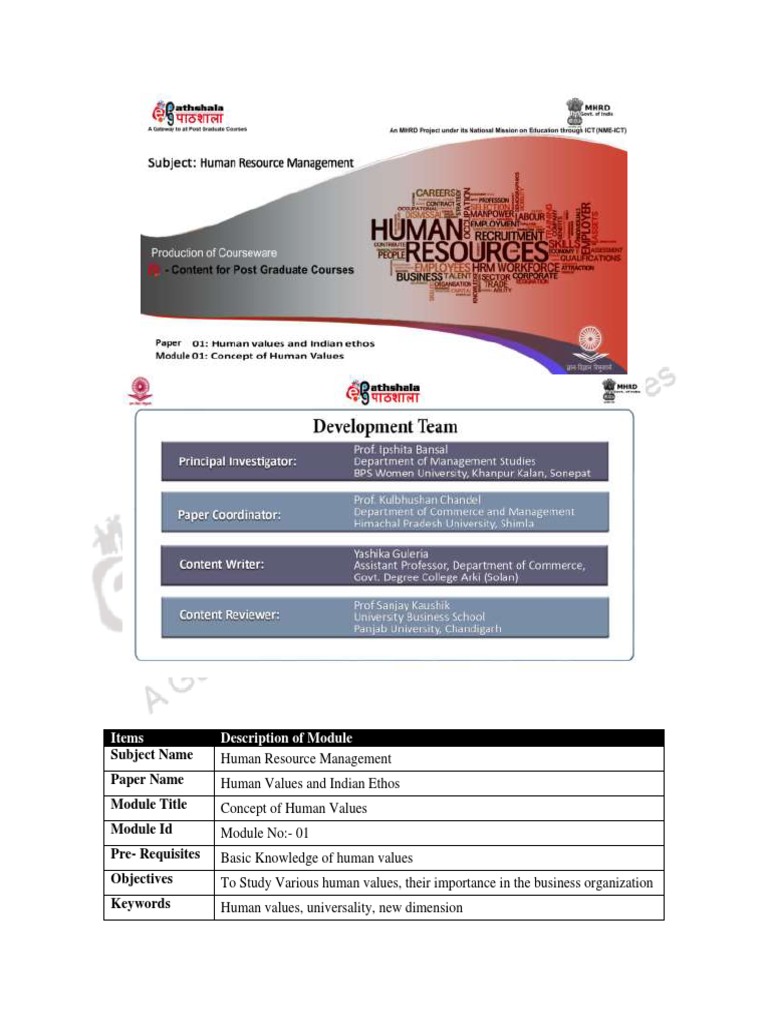 Concept of Human Values in HRM | PDF