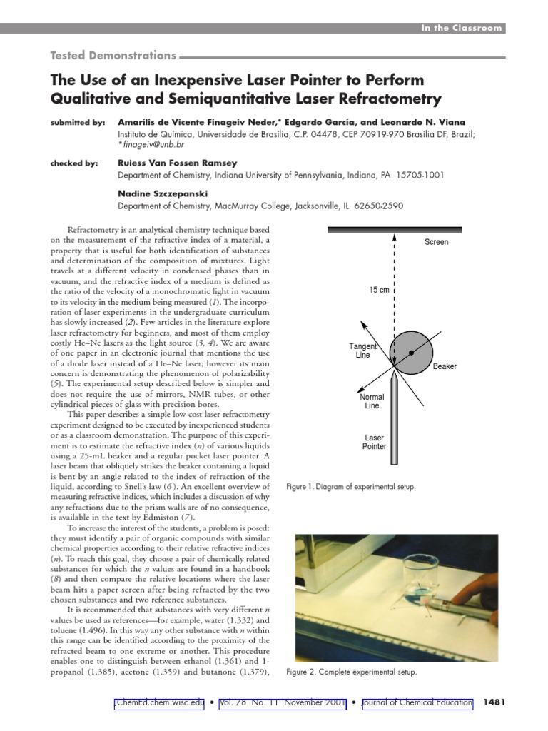 The Use of An Inexpensive Laser Pointer To Perform | PDF | Refractive ...