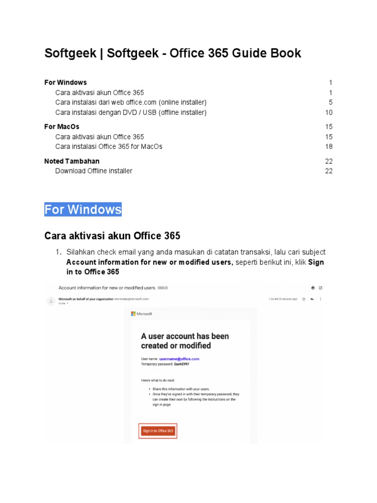 Tutorial Install Microsoft Office 365 | PDF