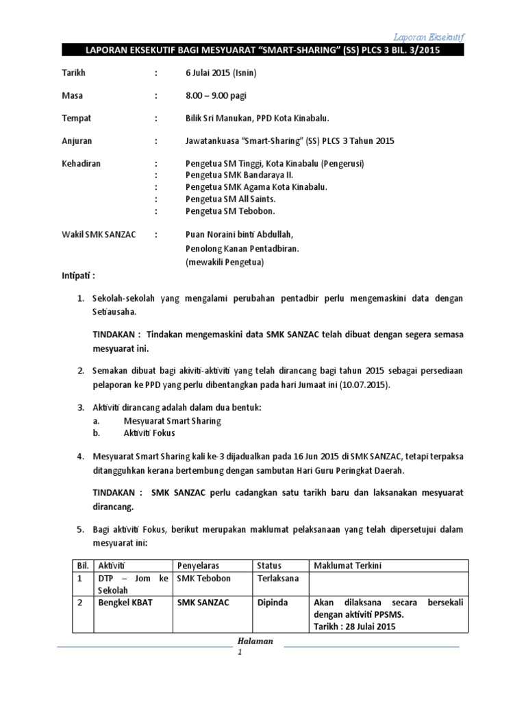 Contoh Laporan Eksekutif | PDF