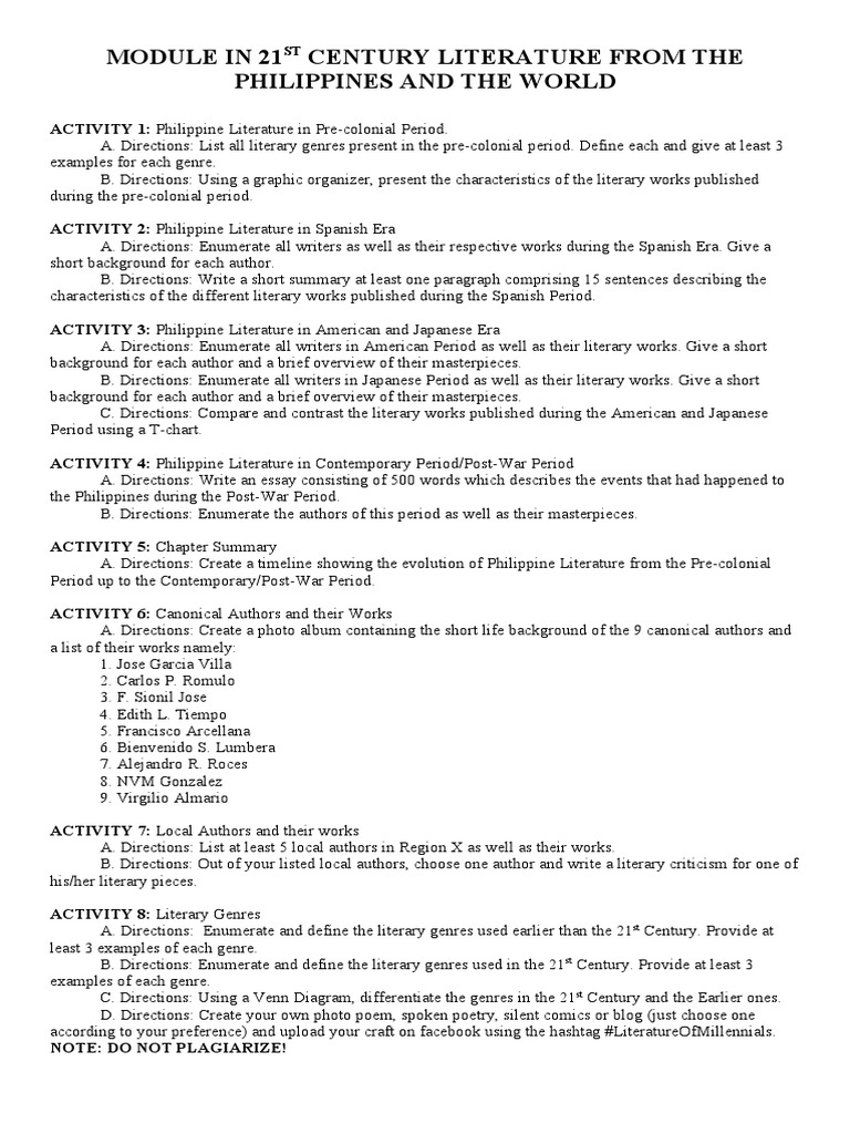 Module in 21 Century Literature From The Philippines and The World ...
