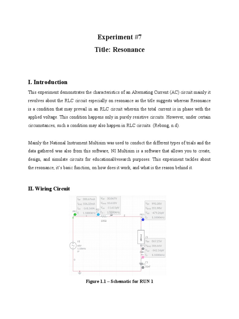 Experiment #7 Title: Resonance: II. Wiring Circuit | PDF | Resonance ...