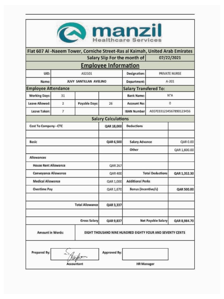 Salary Slip Format UAE | PDF